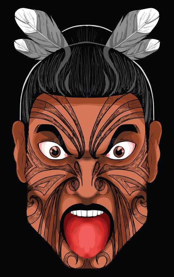 Maori Warrior Wielding Patu Kneeling Etching Stock Vector ...