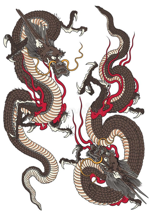 Japanese Dragon Tattoo. Set of Labels and Elements. Vector Set ...