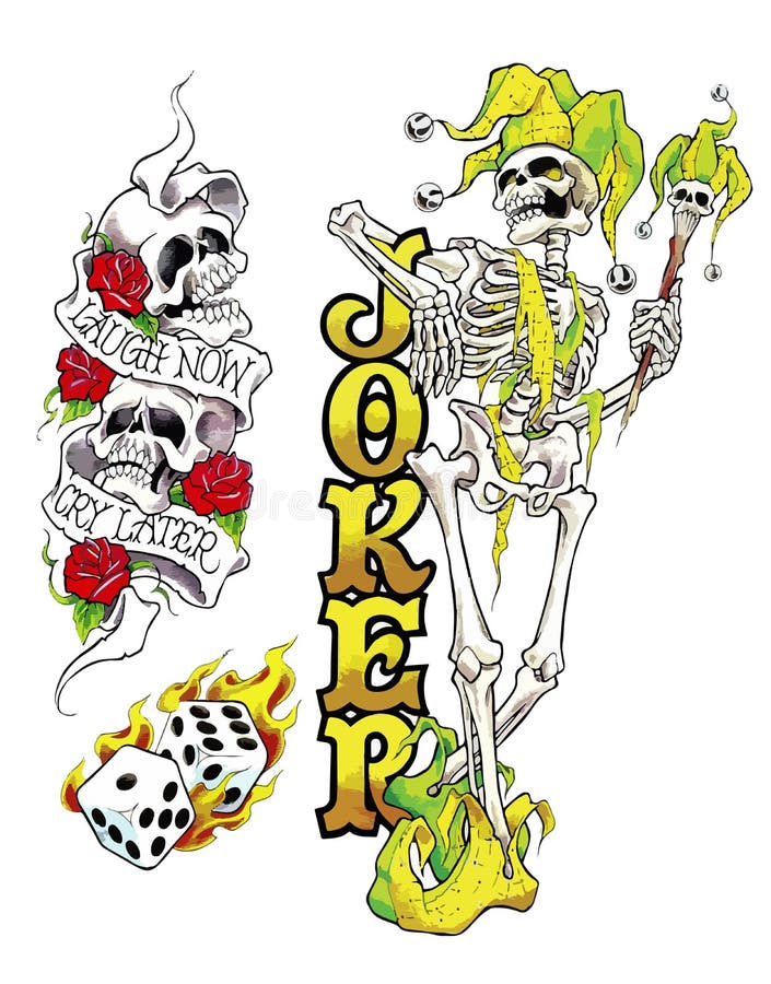 Joker Tattoo Flash Set. Set of Labels and Elements. Vector Set ...