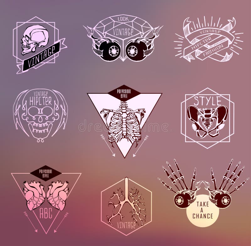 Set of Labels with Hand Draw Human Stock Vector - Illustration of ...