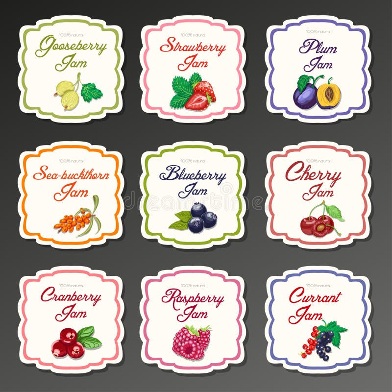 Strawberry jam labels stock vector. Illustration of retro - 44813926