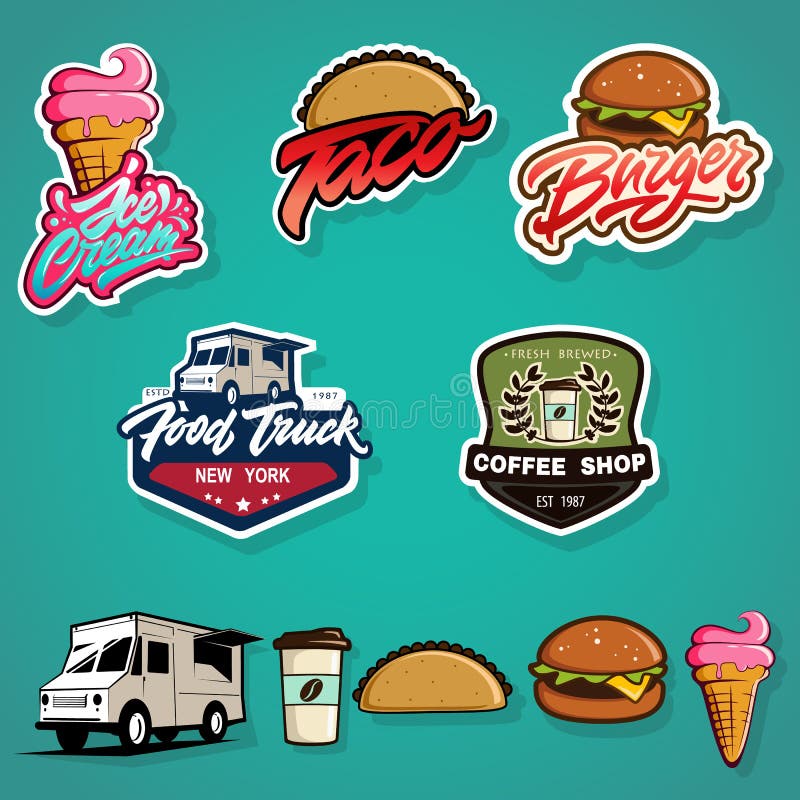 Set of Labels, Logotype and Elements for Different Fast Food Stock ...