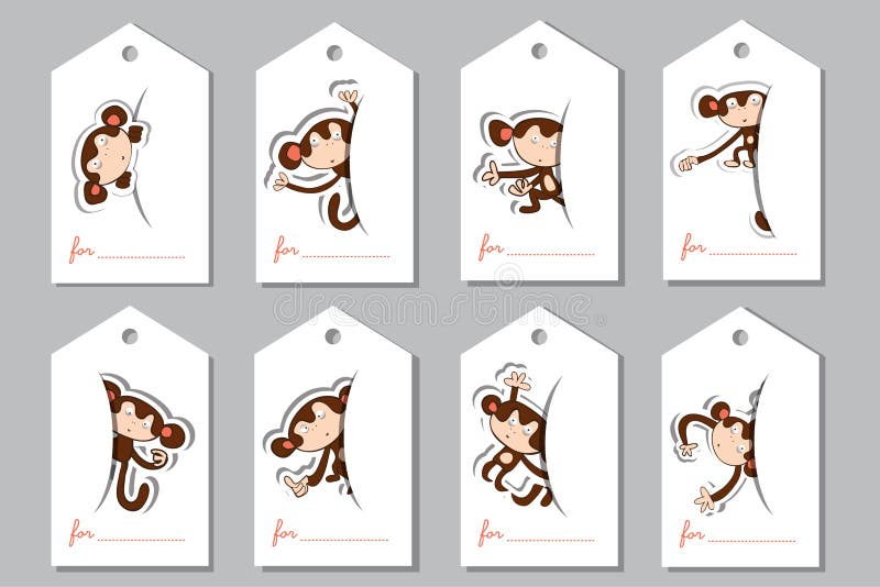 A set labels with monkeys stock vector. Illustration of card - 62650910