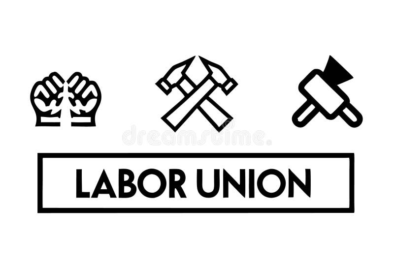 Set of Labor Union Emblems with Hammer and Crossed Tools, Symbolizing ...