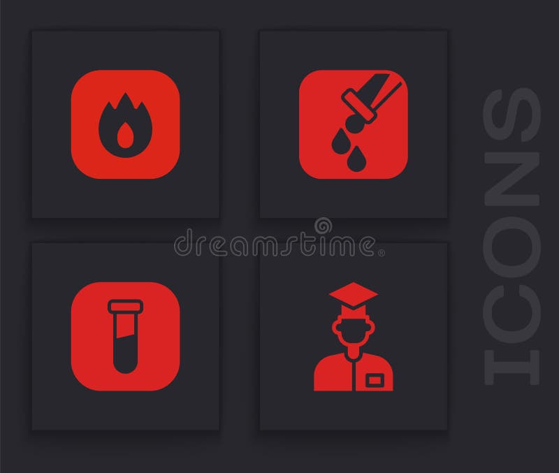 Set Laboratory Assistant, Fire Flame, Test Tube and Flask and Icon ...