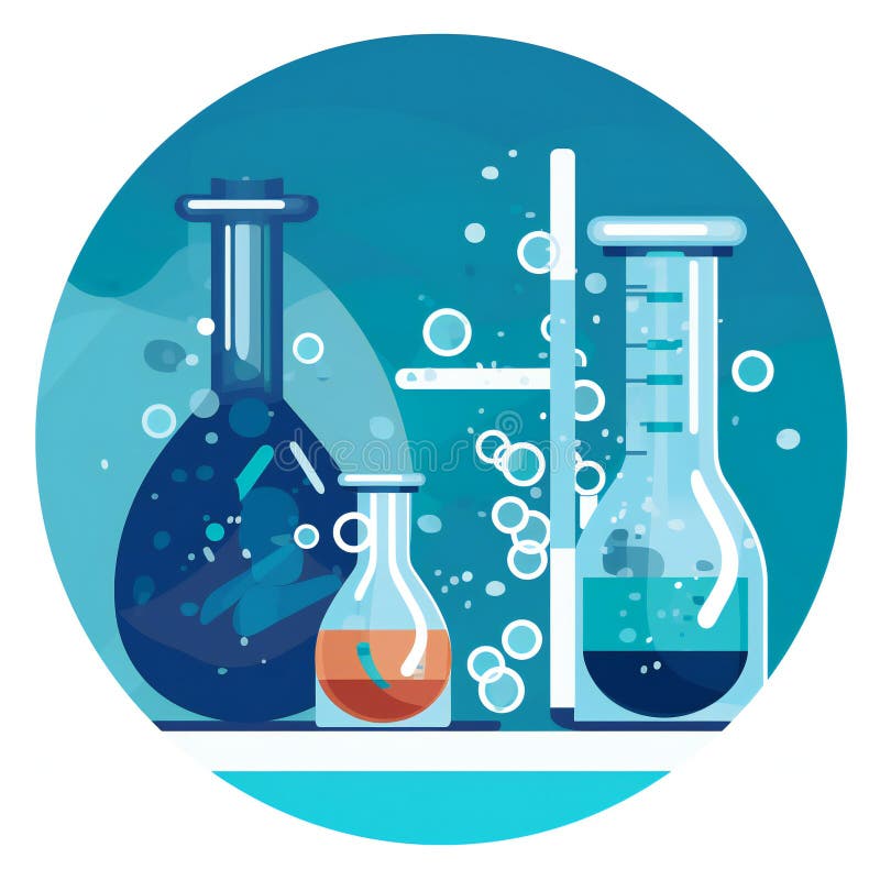 Set of Laboratory Elements: Glass Flasks, Vials, Test-tubes with ...