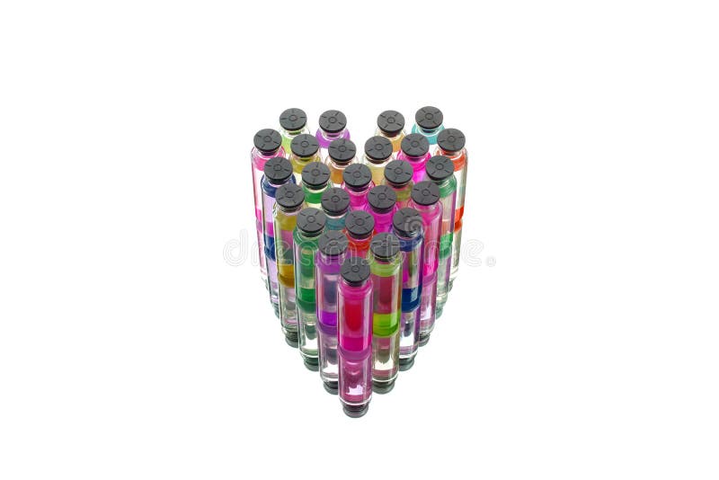 Set of Laboratory Flasks with a Colored Reagents in Form of Heart ...