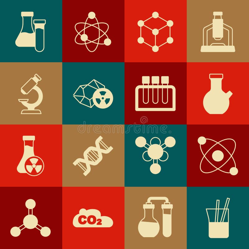 Set Laboratory Glassware, Atom, Test Tube, Molecule, Radioactive ...