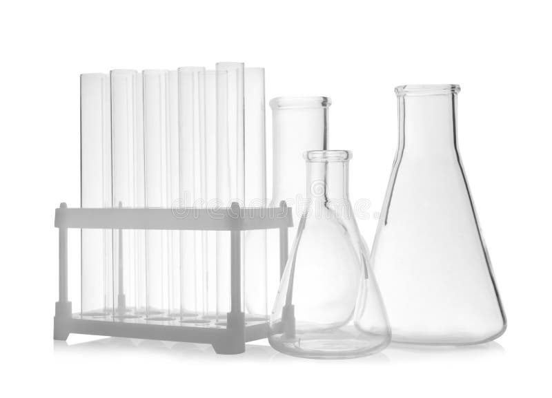 Set of Laboratory Glassware on White Background Stock Photo - Image of ...
