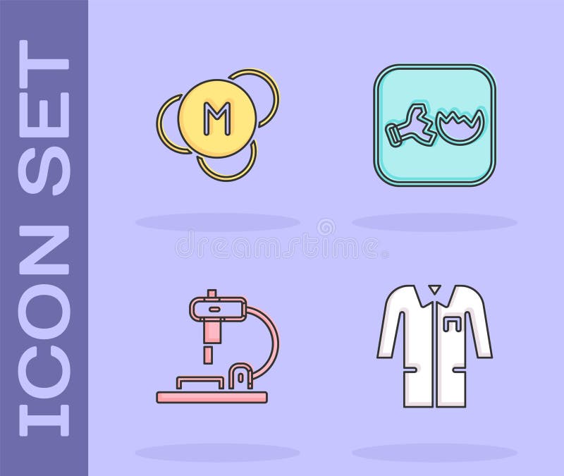 Set Laboratory Uniform, Molecule, Microscope and Broken Flask Icon ...
