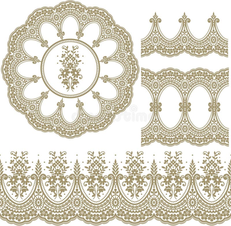 Set Lace Floral Design Elements Stock Vector - Illustration of leaf ...