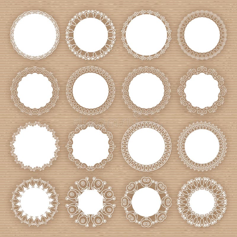 Set of Lacy White Frames on Cardboard Background Stock Vector ...