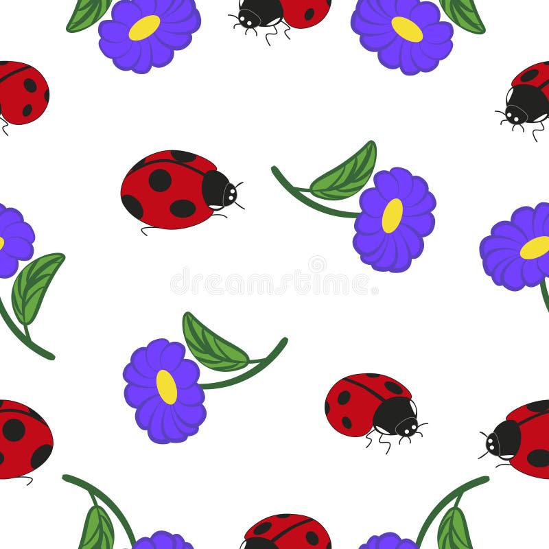 Set of Ladybugs and Flowers. Stock Vector - Illustration of symbol ...