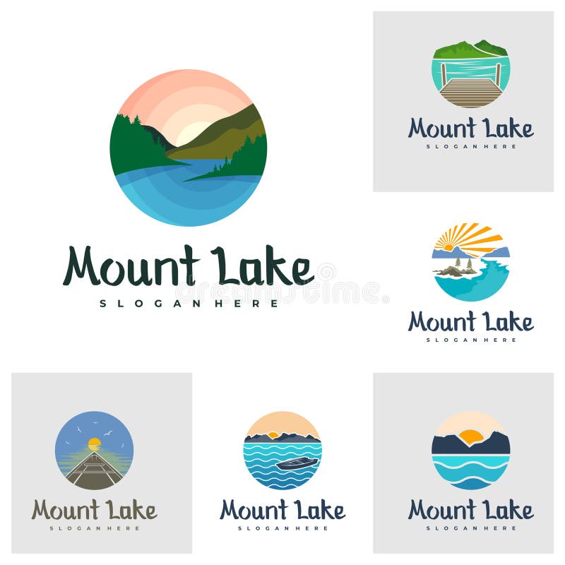 Set of Lake Logo Design Template. Mount Lake Vector Illustration Stock ...