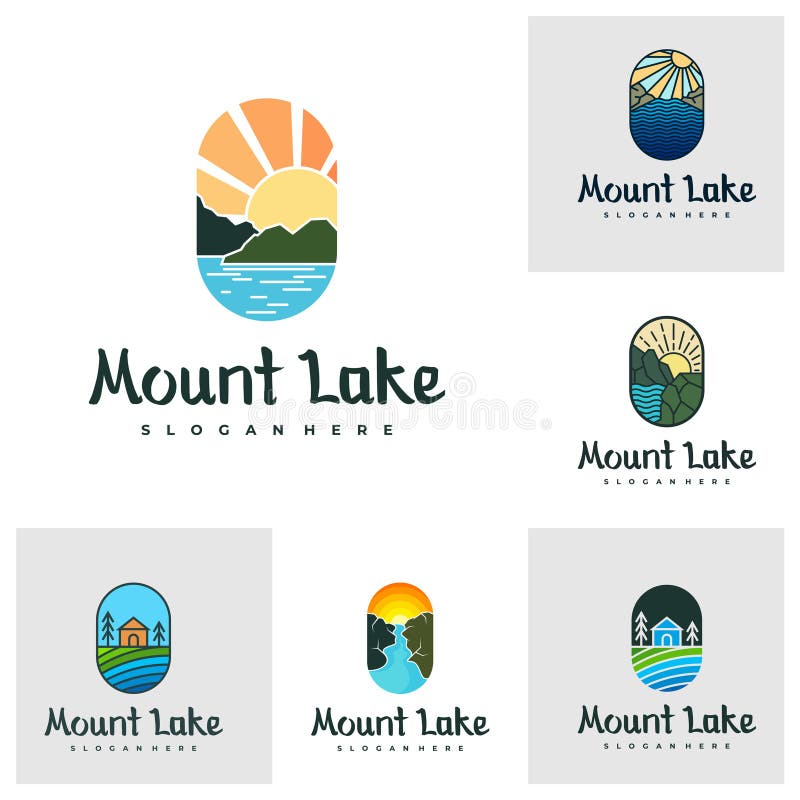 Set of Lake Logo Design Template. Mount Lake Vector Illustration Stock ...
