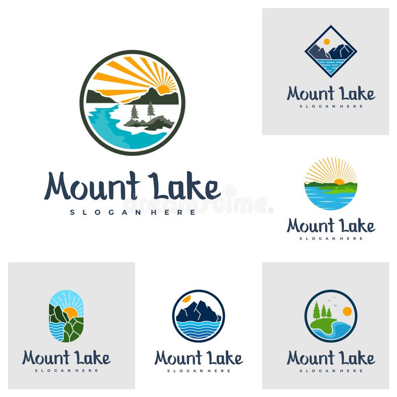 Set of Lake Logo Design Template. Mount Lake Vector Illustration Stock ...
