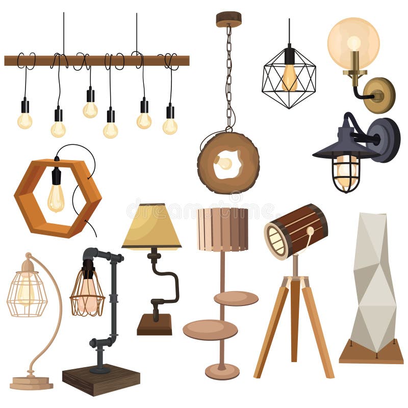 Set of Lamps in the Loft Style. Collection of Lamps. Flat Illustrations ...
