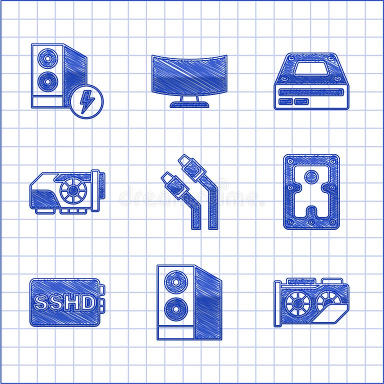 Set LAN Cable Network Internet, Case of Computer, Video Graphic Card ...