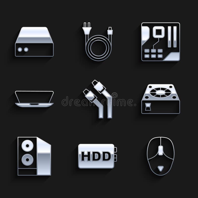 Set LAN Cable Network Internet, Hard Disk Drive HDD, Computer Mouse ...