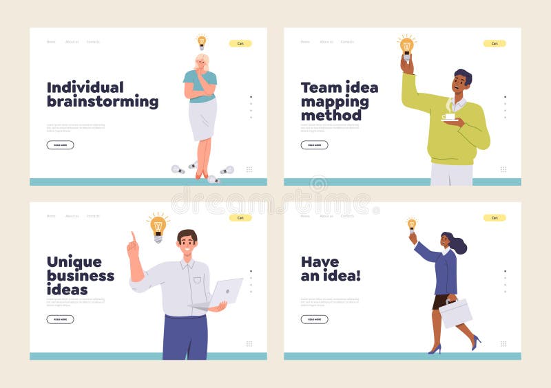 Set of Landing Page with Creative People Finding Unique Idea and ...