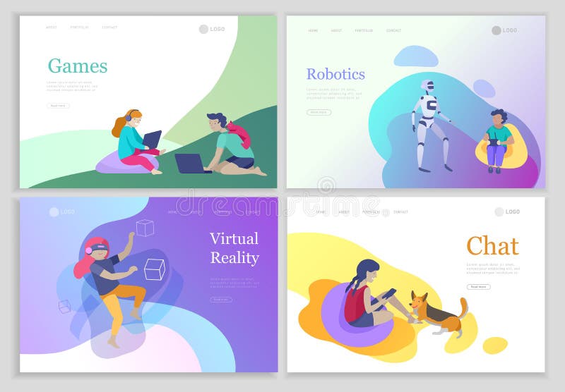 Set of Landing Page with Happy School Children Performing Various ...