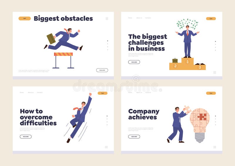 Set of Landing Page Template Offering Solution To Overcome Business ...