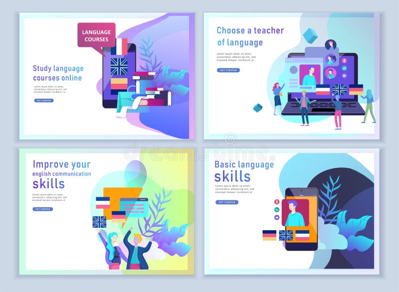 Set of Landing Page Templates for Online Language Courses, Distance ...