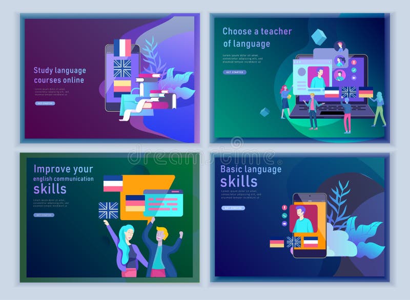 Set of Landing Page Templates for Online Language Courses, Distance ...