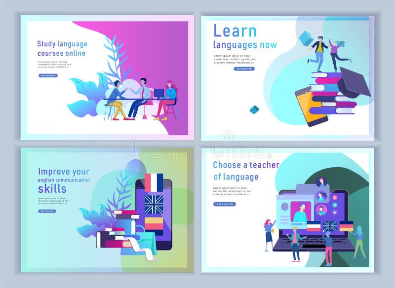 Set of Landing Page Templates for Online Language Courses, Distance ...