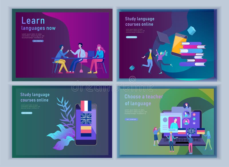 Set of Landing Page Templates for Online Language Courses, Distance ...