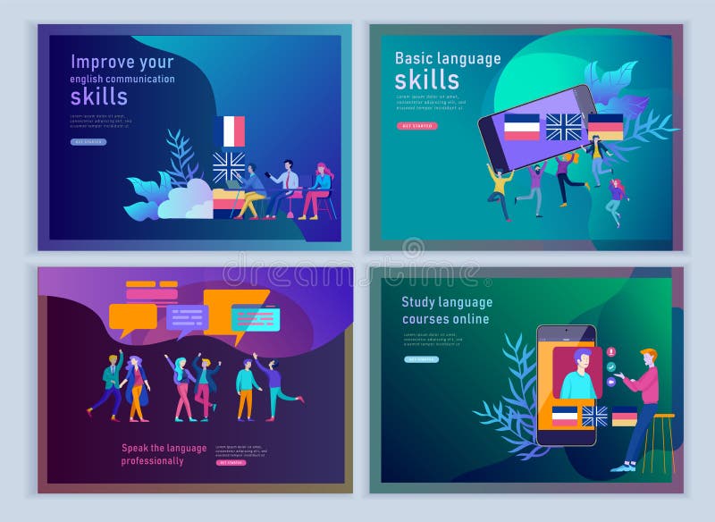 Set of Landing Page Templates for Online Language Courses, Distance ...