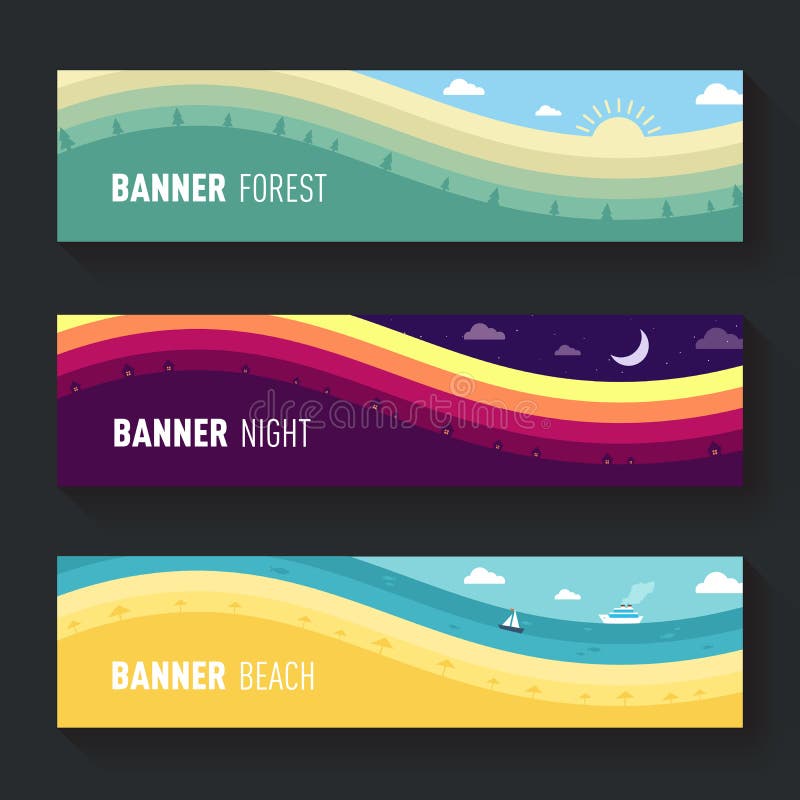 Set of Landscape Scenes Banners Stock Vector - Illustration of land ...
