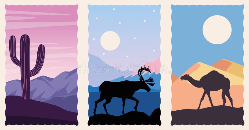 Set of Landscapes Flat Scenes Stock Vector - Illustration of styles ...