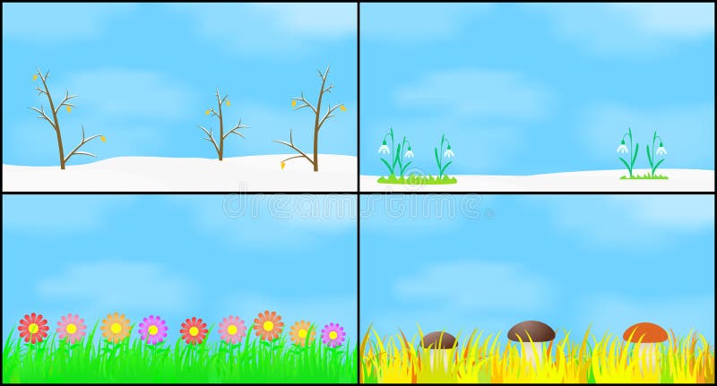 Set of Landscapes with Views of the Seasons. Stock Vector ...