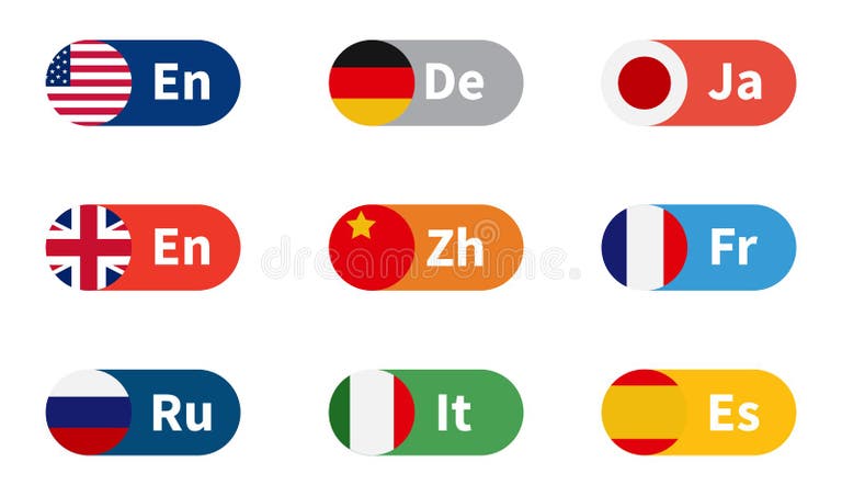 Set of Language Flag Buttons. Vector Translate Color Button Collection ...
