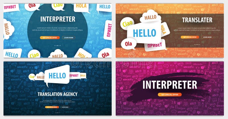 Language Translator Banner with Hand-draw Doodle on the Background ...