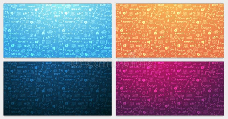 Set of Language Translator Banners with Hand-draw Doodle on the ...