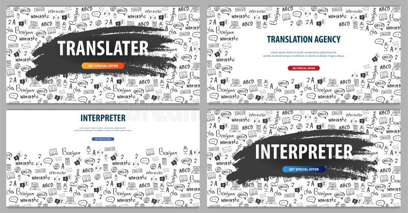 Language Translator Banner with Hand-draw Doodle on the Background ...