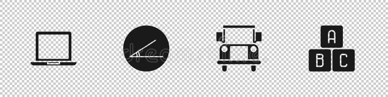 Set Laptop, Acute Angle, School Bus and ABC Blocks Icon. Vector Stock ...
