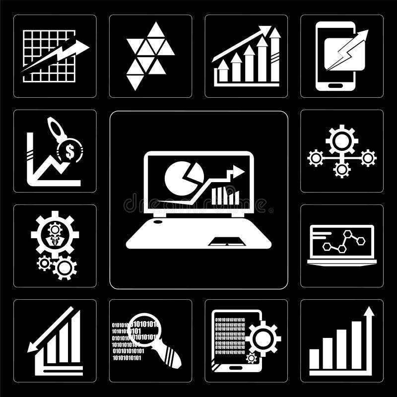 Set of Laptop with Analysis, Data Analytics Upgoing Bars Chart, Tablet ...