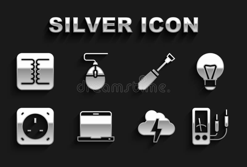 Set Laptop, Creative Lamp Light Idea, Ampere Meter, Multimeter, Cloud ...