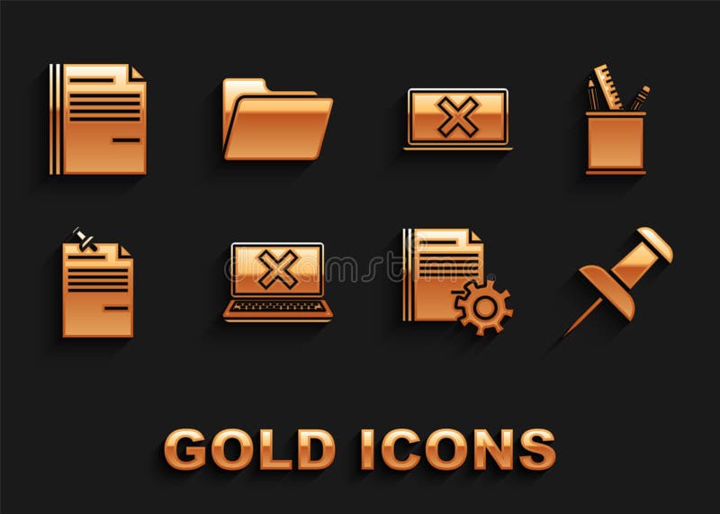 Set Laptop and Cross Mark on Screen, Pencil Case Stationery, Push Pin ...