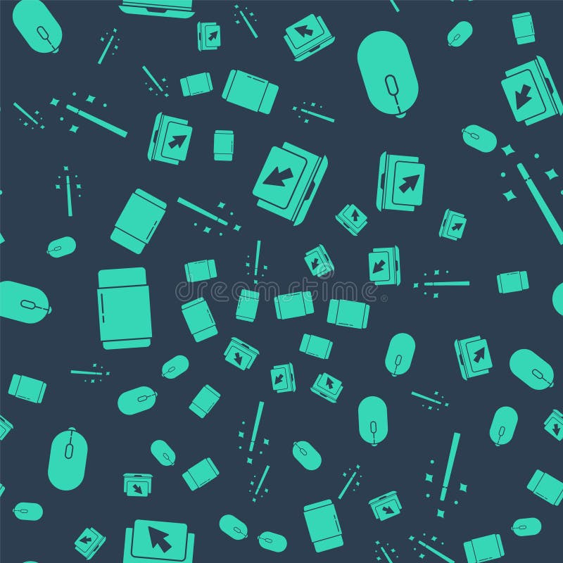 Set Laptop and Cursor, Computer Mouse, Eraser or Rubber and Magic Wand ...