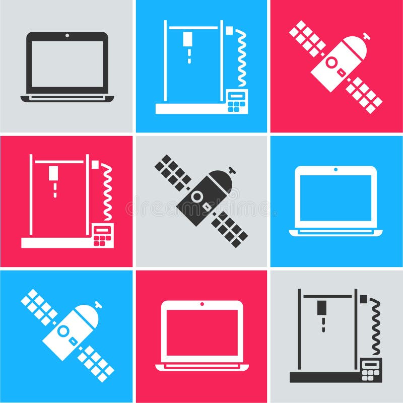 Set Laptop, 3D Printer and Satellite Icon. Vector Stock Vector ...