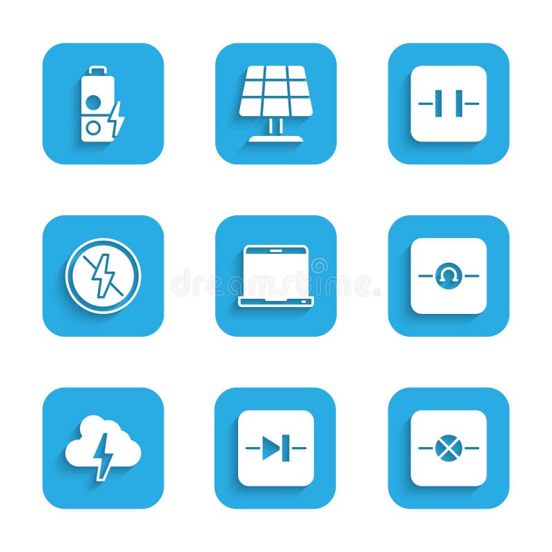 Set Laptop, Diode in Electronic Circuit, Lamp, Ohmmeter, Cloud and ...