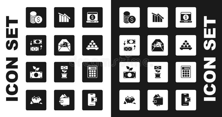 Set Laptop with Dollar, Envelope Symbol, Money Exchange, Coin Money, Gold Bars, Financial Growth ...