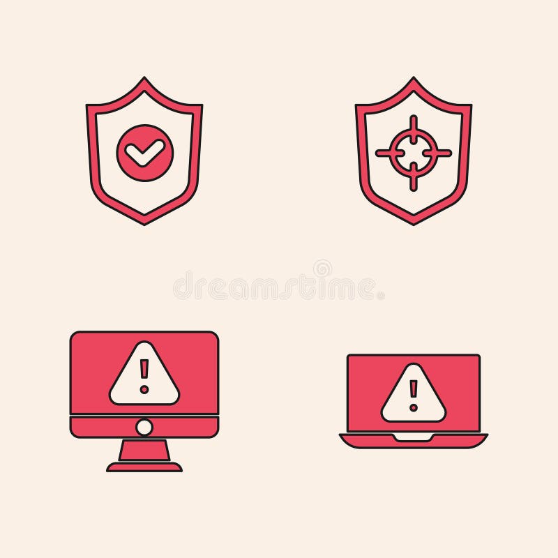 Set Laptop with Exclamation Mark, Shield Check, and Monitor Icon ... Set Laptop with Exclamation Mark, Shield Check, and Monitor Icon ...