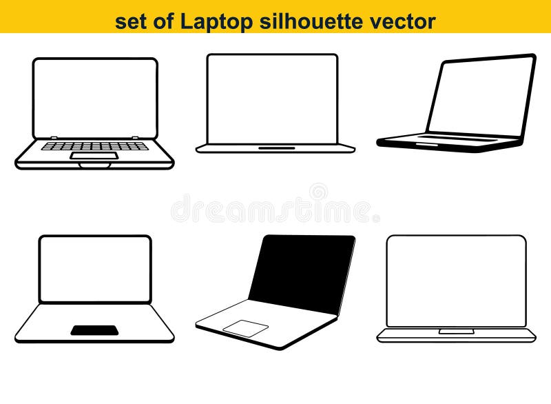 Set of Laptop Flat Computer Laptop Cartoon with Blank Screen Silhouette ...