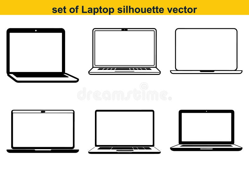 Set of Laptop Flat Computer Laptop Cartoon with Blank Screen Silhouette ...