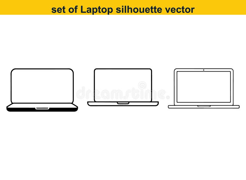 Set of Laptop Flat Computer Laptop Cartoon with Blank Screen Silhouette ...